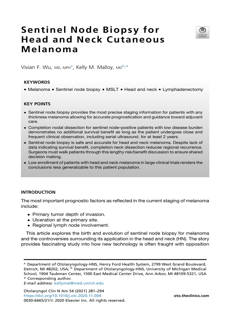 Sentinel Node Biopsy For Head and Neck Cutaneous Melanoma | PDF ...