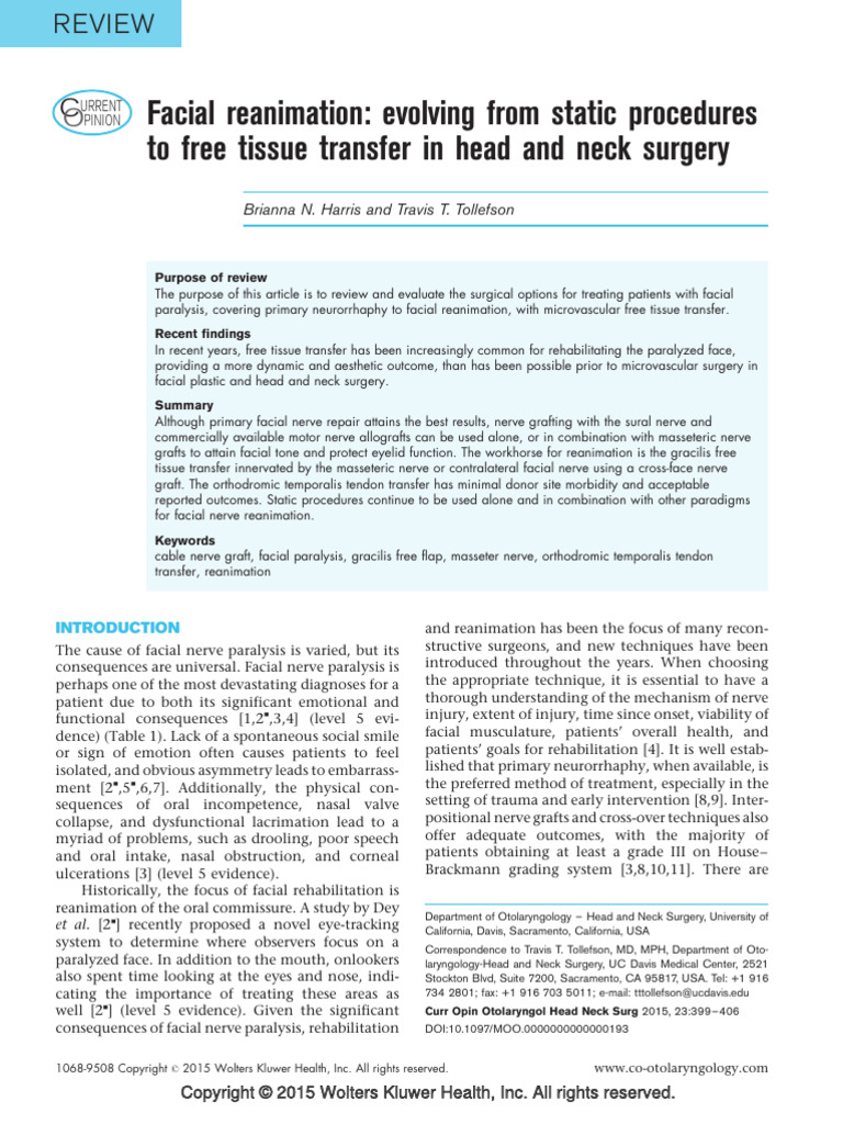 Facial Reanimation. Evolving From Static Procedures To Free Tissue ...