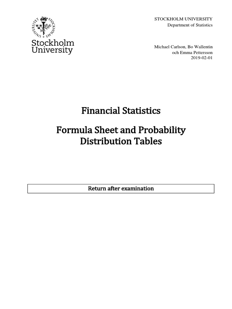 Financial Statistics - Formula Sheet | PDF