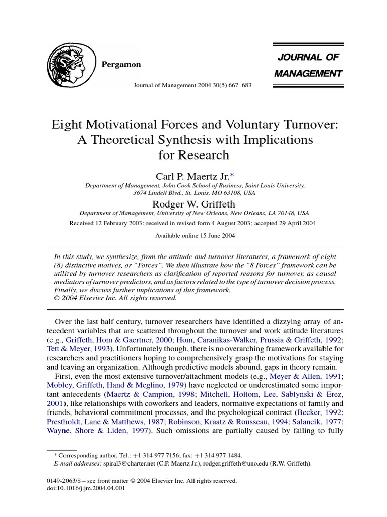 Maertz Griffeth 2004 Eight Motivational Forces and Voluntary Turnover A ...