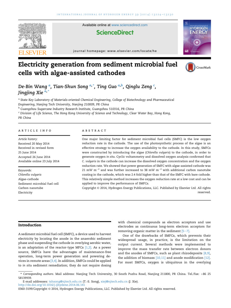 Electricity Generation From Sediment Microbial Fuel Cells With Algae ...