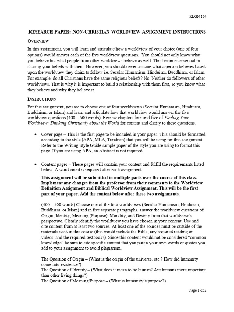 Non-Christian Worldview Research Assignment | PDF | Apa Style | Morality
