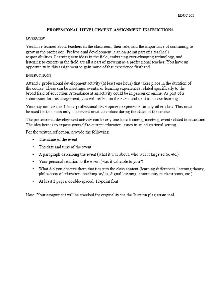 Professional Development Assignment Instructions | PDF