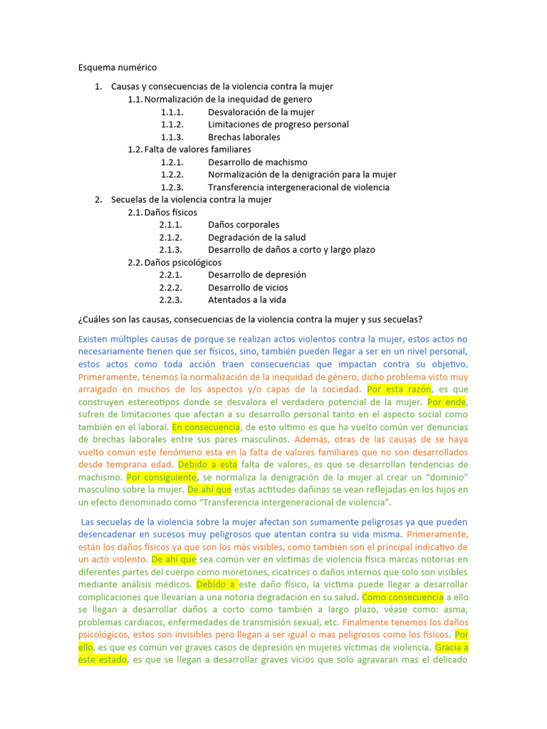 Esquema Numérico | Descargar gratis PDF | Violencia | La violencia contra las mujeres