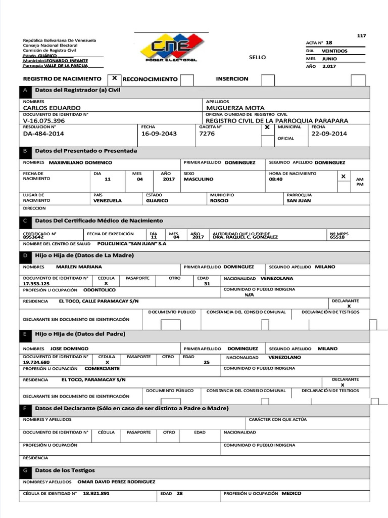 Modelo Partida Nacimiento Venezuela | PDF
