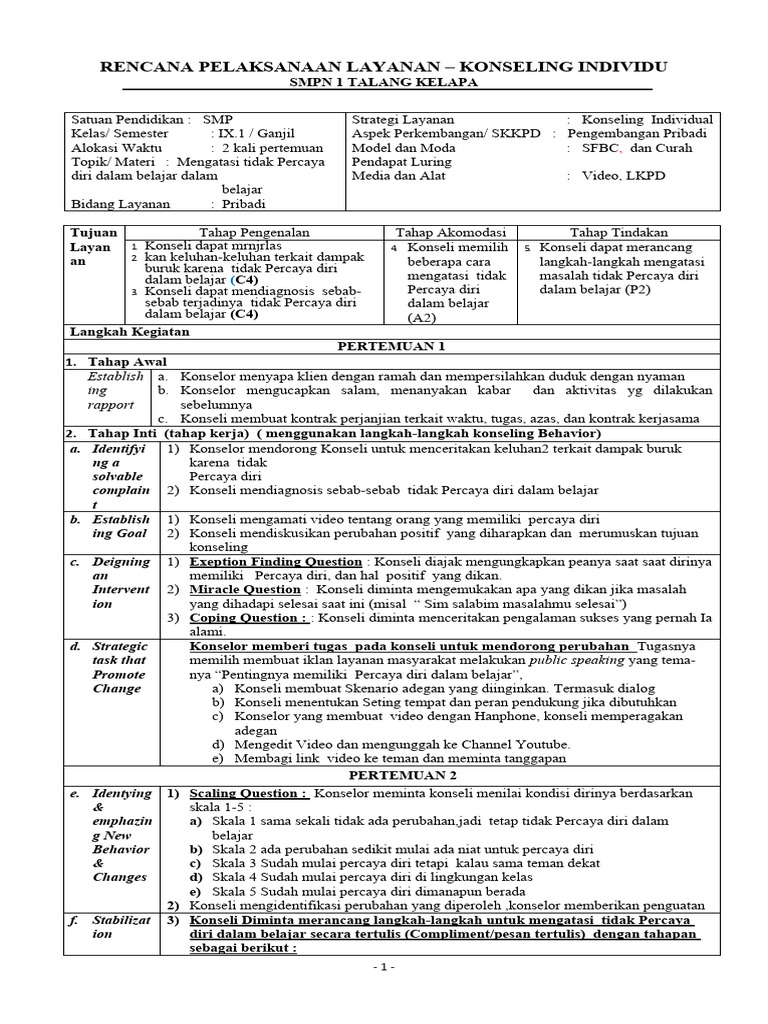 Rencana Konseling Individu SD Klasikal | PDF | Karier & Perkembangan