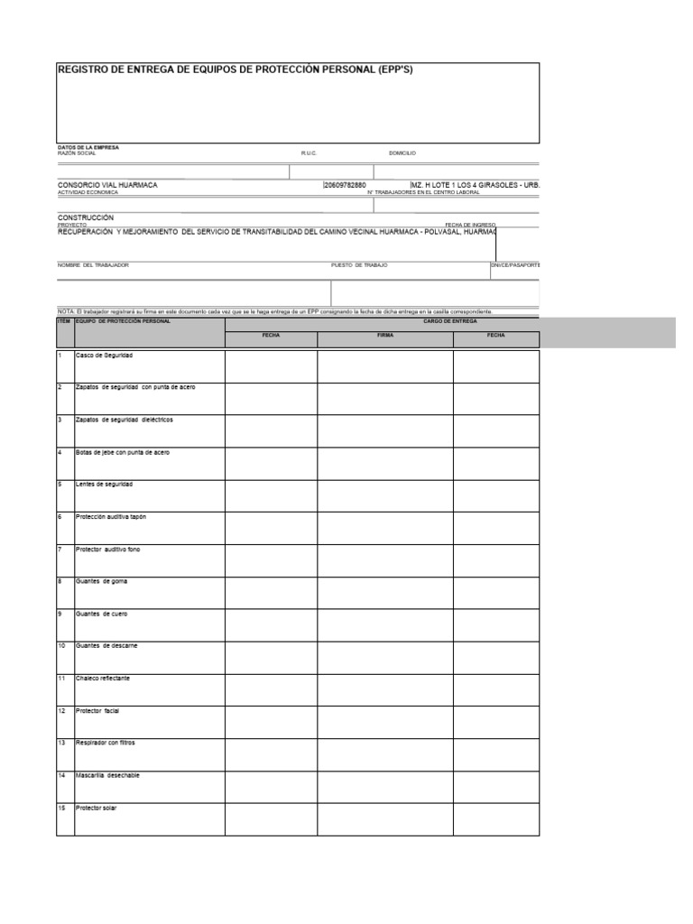 Registro de Entrega de EPP | PDF