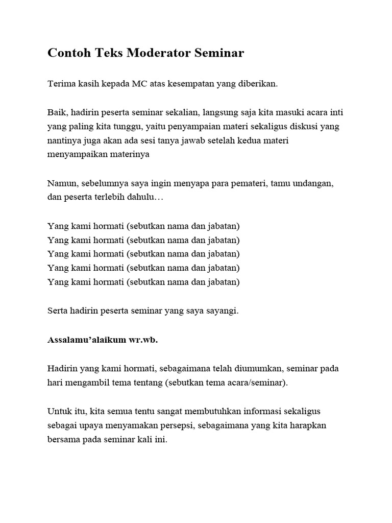 Contoh Teks Moderator Seminar | PDF