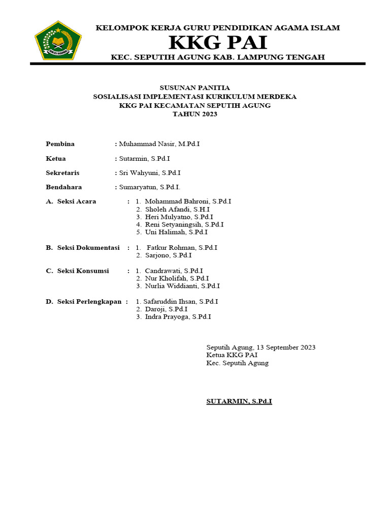 Struktur Panitia Dan Rab | PDF