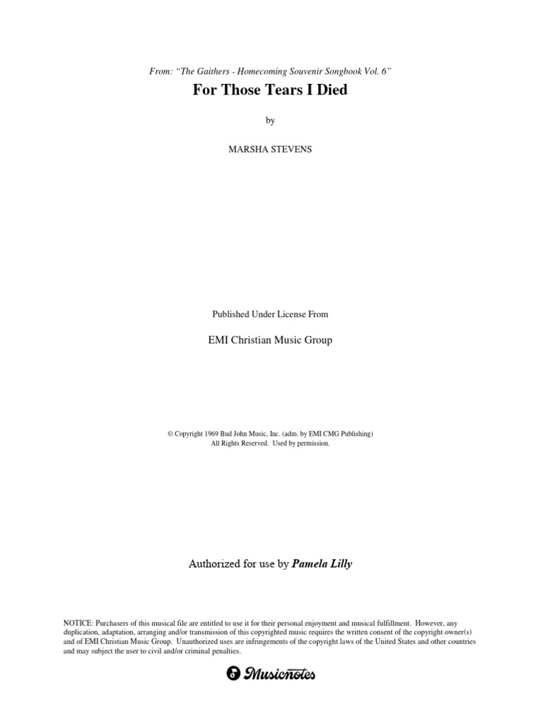 For Those Tears I Died - Eb Major - MN0059064 | PDF