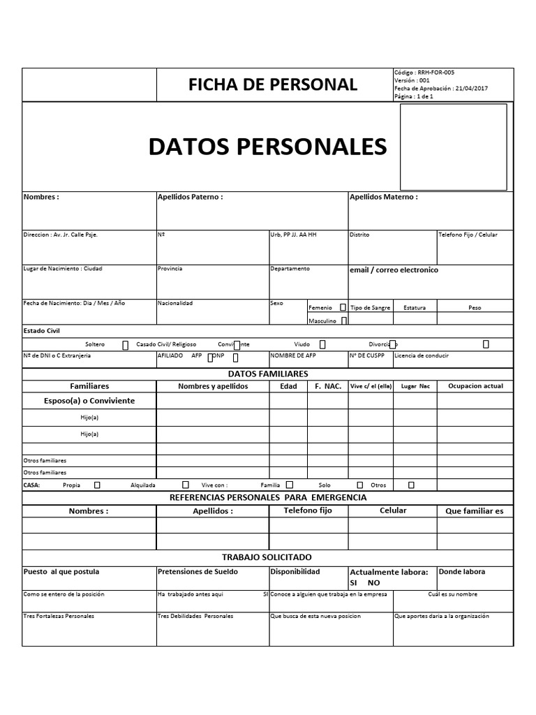Formato Ficha de Personal | PDF