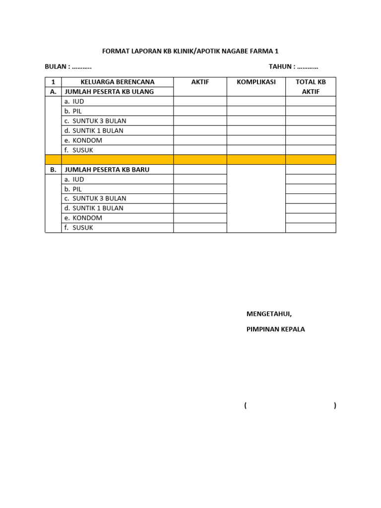 Format Laporan KB Klinik | PDF