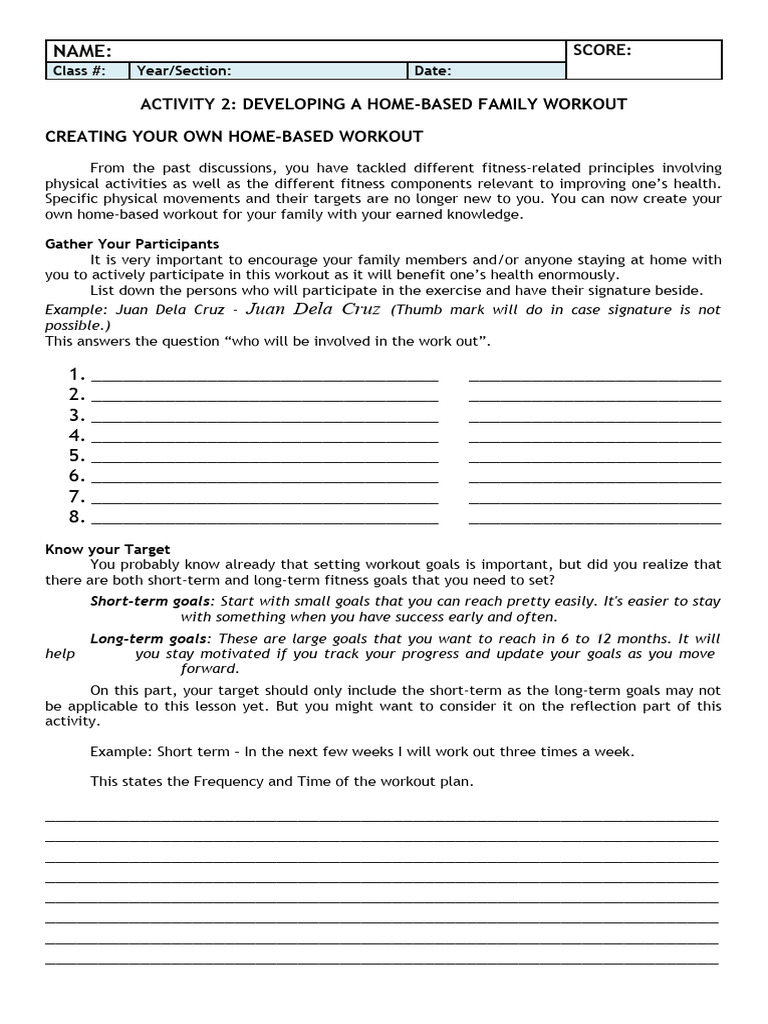 Pe & Health 11 Finals Activity 2 Developing A Homebased Family Workout | PDF | Determinants Of ...