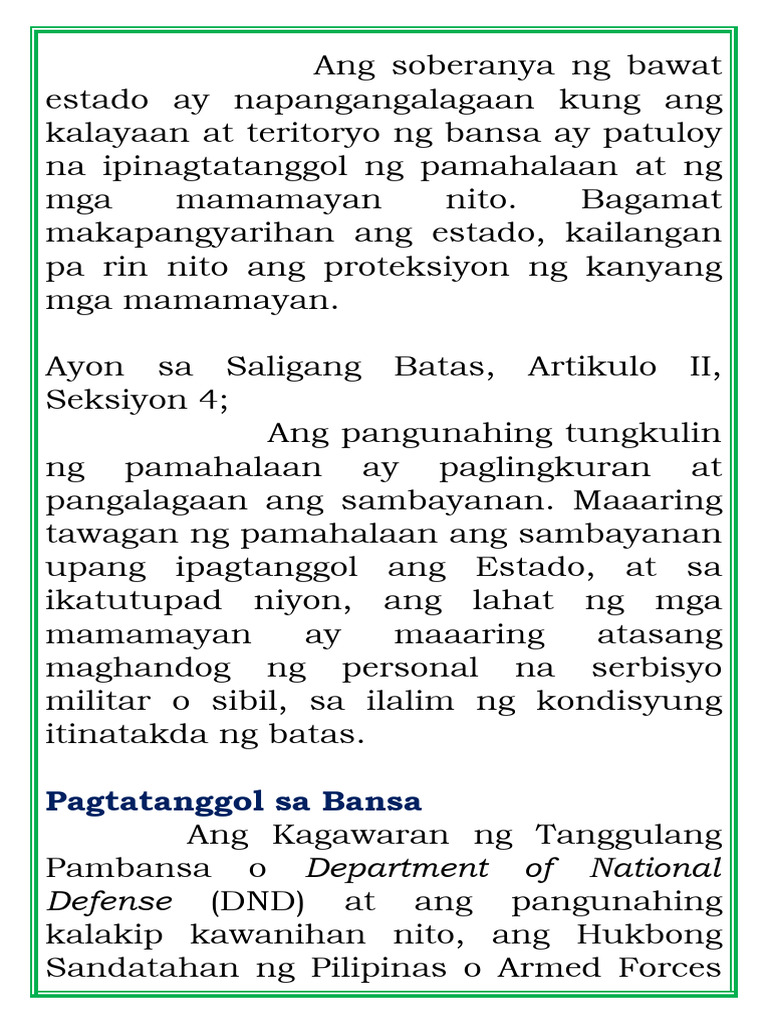 Pagtatanggol Sa Teritoryo at Hangganan NG Bansa | PDF