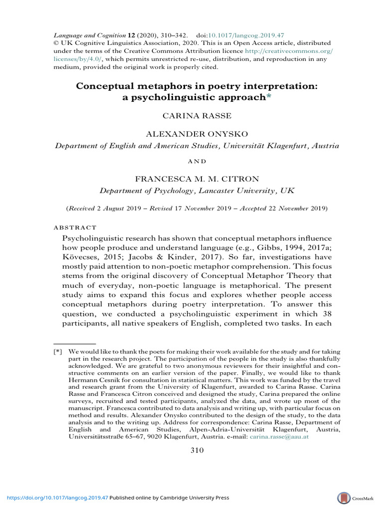 Conceptual Metaphors in Poetry Interpretation A Psycholinguistic ...