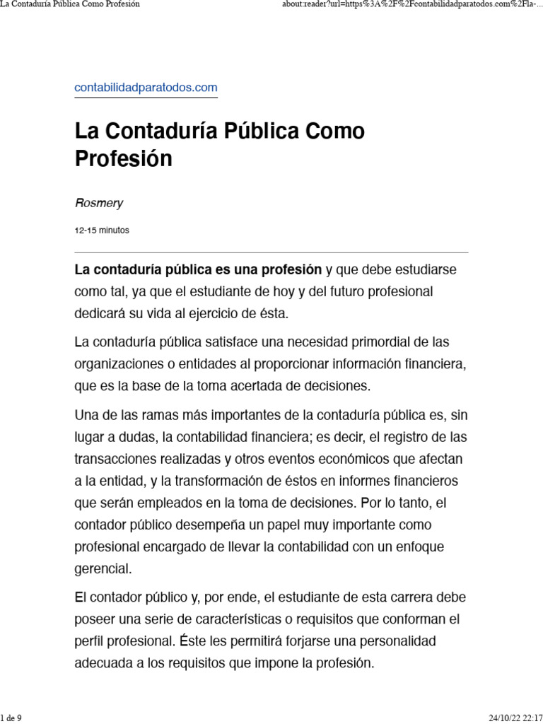 La Contaduría Pública Como Profesión | PDF | Contador | Contabilidad