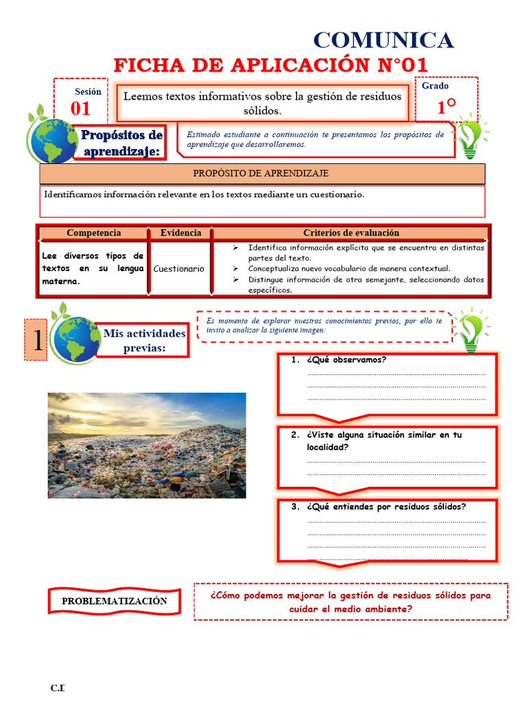 1° FICHA DE APLICACIÓN-SESIÓN1-SEM.1-EXP.6-COM | PDF | Residuos | Gestión de residuos