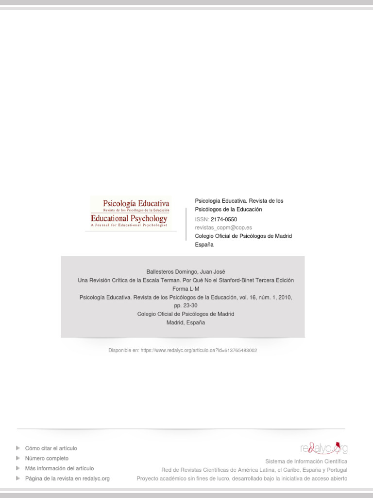 Una Revision Critica de La Escala Terman Por Que No El Stanfor-Binet ...