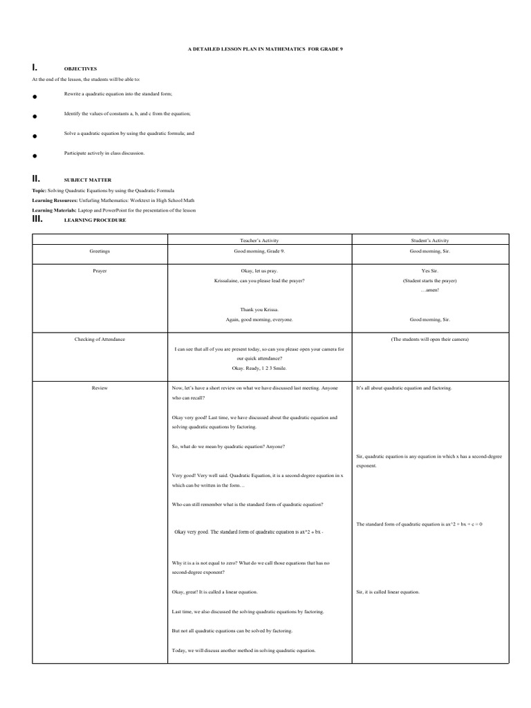 1 DLP For Final Demo Quadratic Formula | PDF | Quadratic Equation | Equations