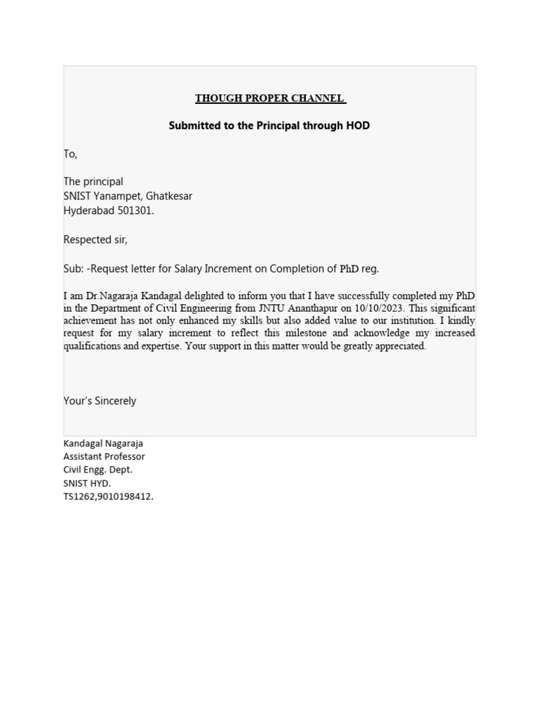 Though Proper Channel Submitted To The Principal Through HOD | PDF