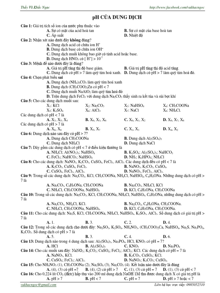 Bai Tap PH Dung Dich Lop 11 2023 | PDF