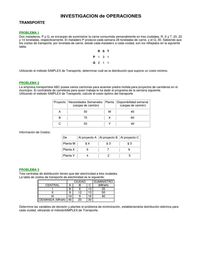 Transporte - Ejercicios | PDF
