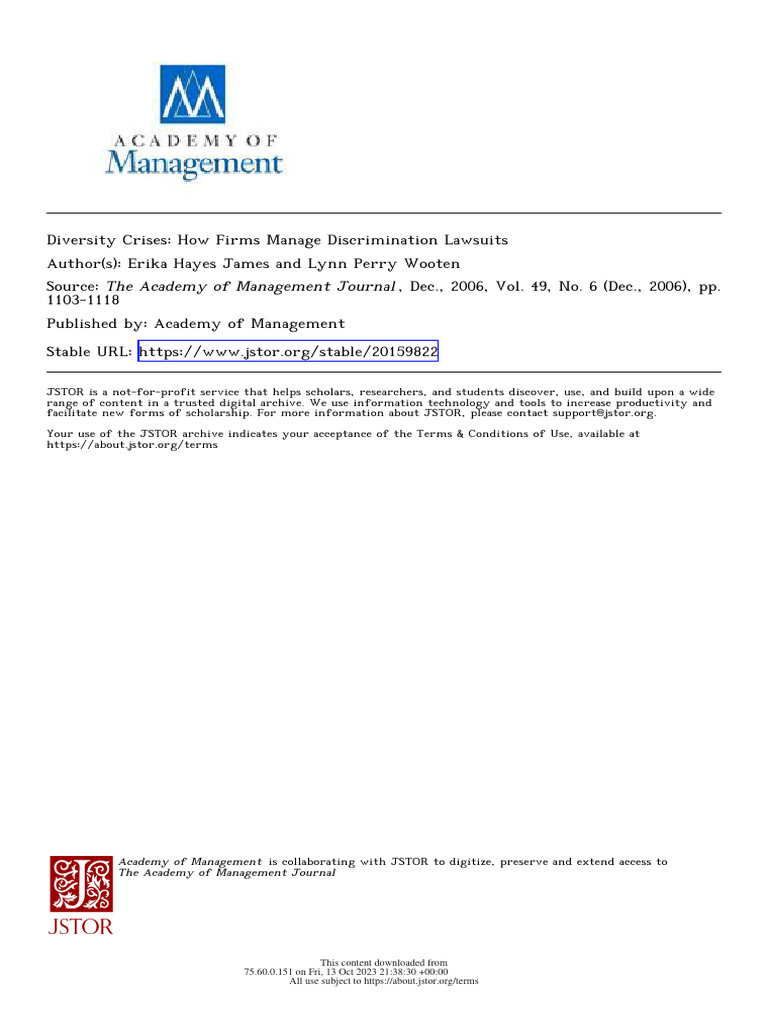 James and Wooten - 2006 - Diversity Crises How Firms Manage ...