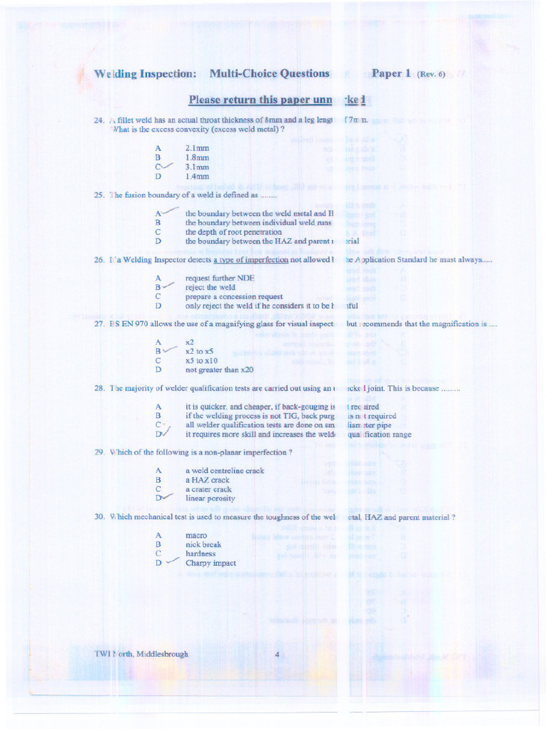 Cswip Question-2 | PDF