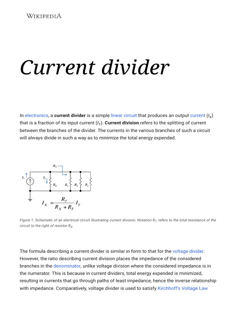 Current Divider - Wikipedia | PDF