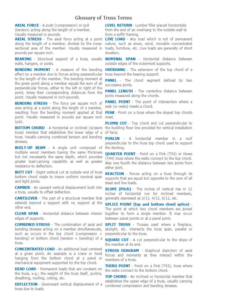 Glossary of Truss Terms | PDF
