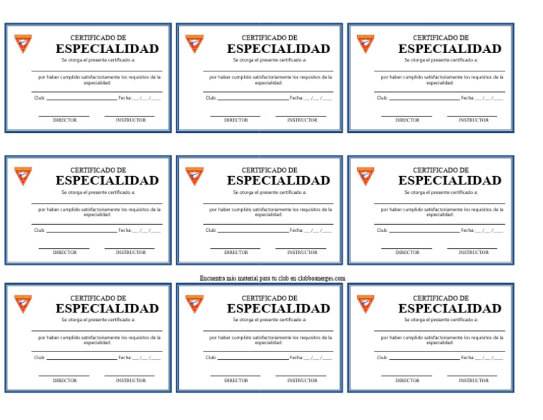 Certificado de Especialidad Club Boanerges | PDF