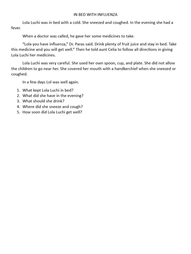 Short Story in Bed With Influenza | PDF