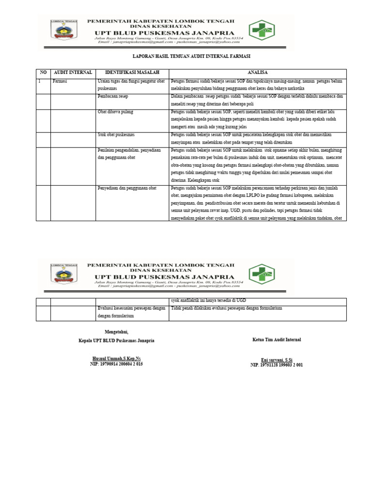 Laporan Hasil Temuan Audit Internal Farmasi Pdf