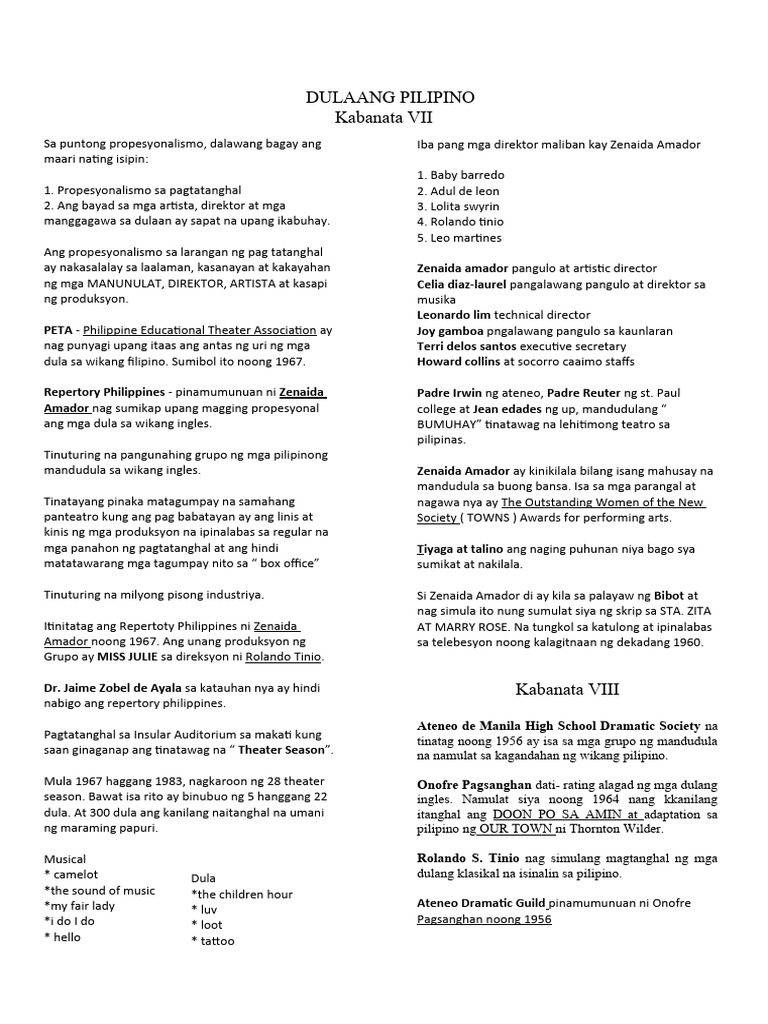 Dulaang Pilipino Reviewer | PDF