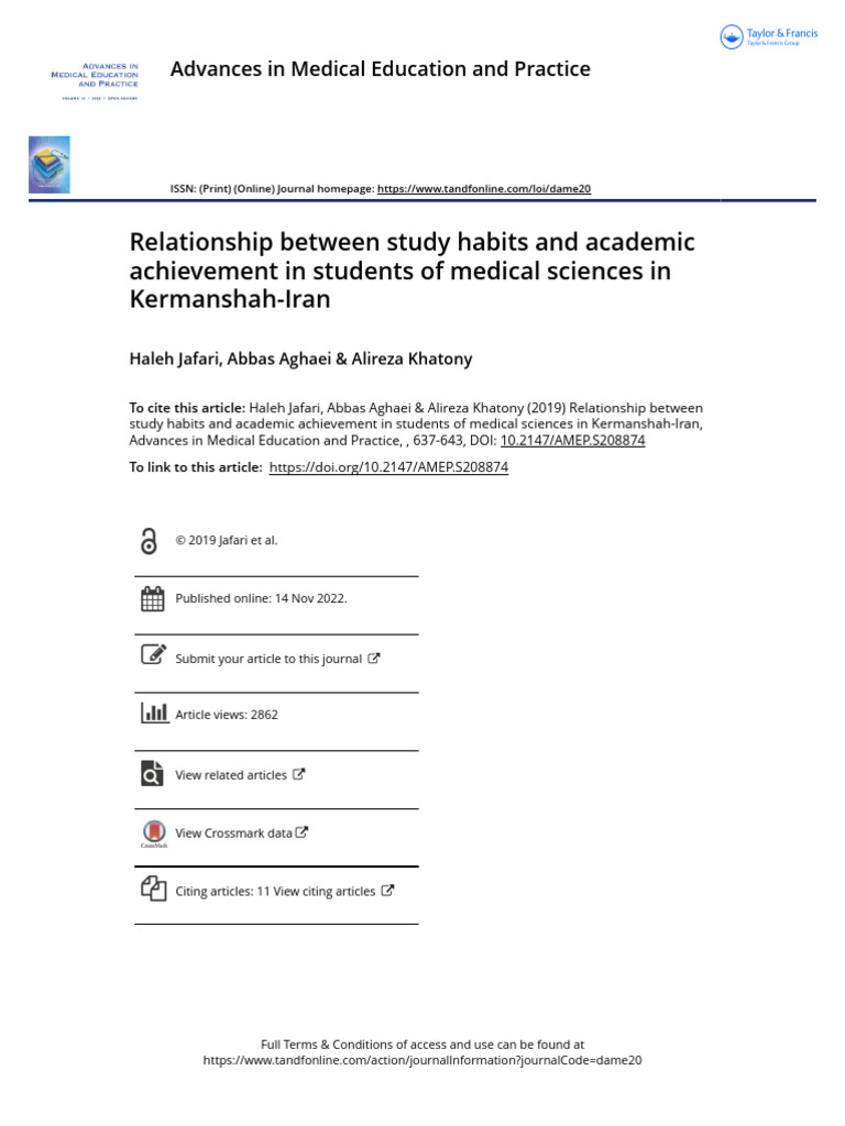 Relationship Between Study Habits and Academic Achievement in Students of Medical Sciences in ...