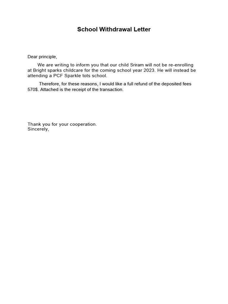 School Withdrawal Letter | PDF