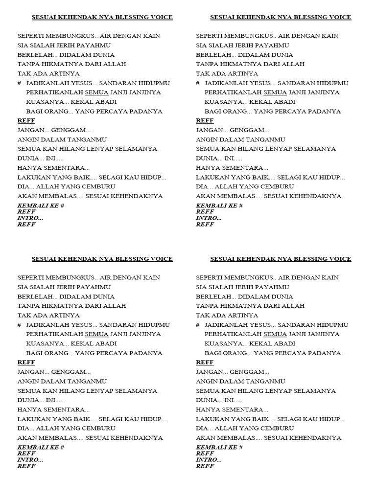 Sesuai Kehendak Nya Blessing Voice | PDF