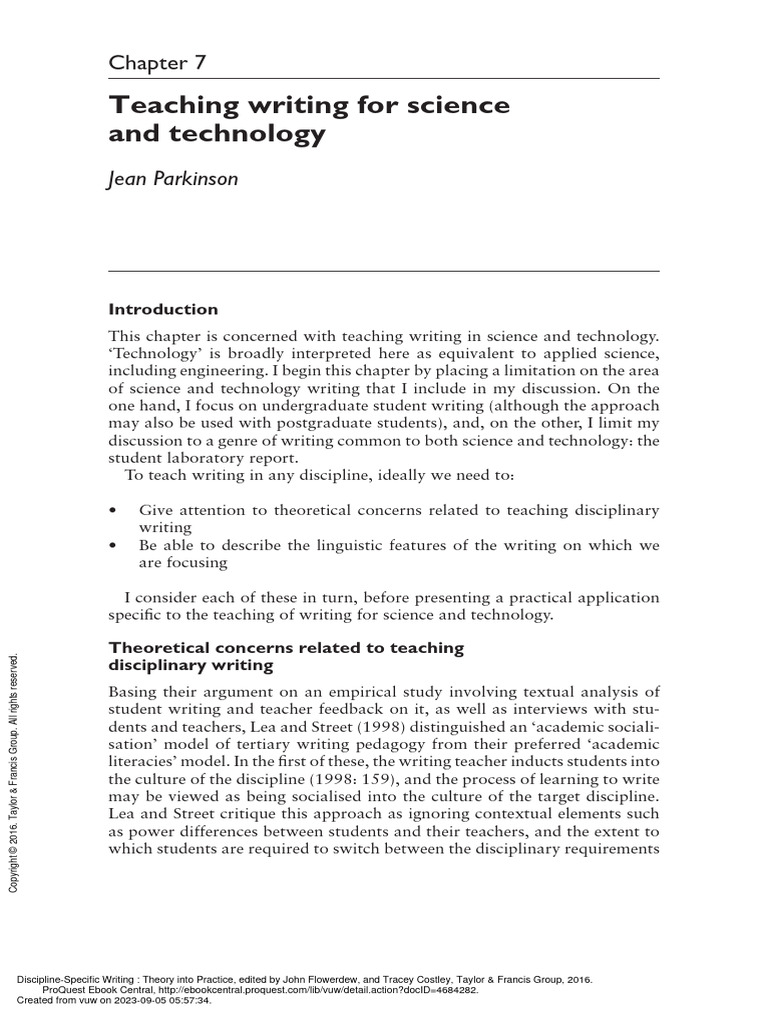 Discipline-Specific Writing Theory Into Practice - (Chapter 7 Teaching Writing For Science and ...