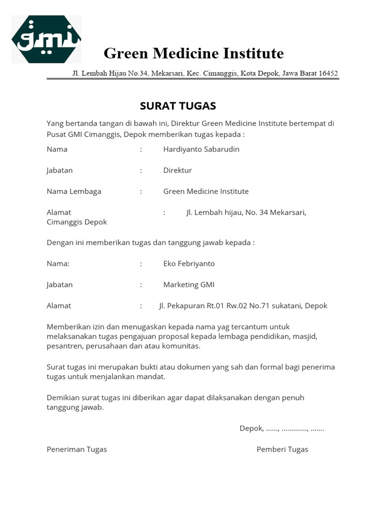 Surat Tugas Marketing GMI | PDF | Gaya Hidup
