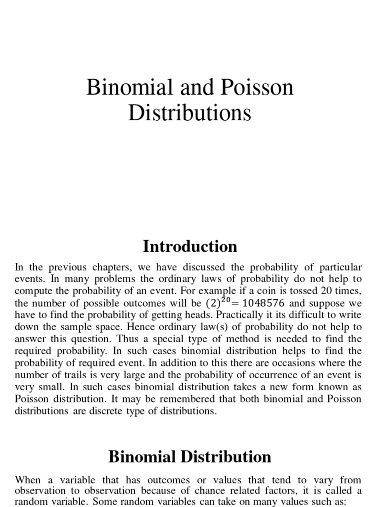 Binomial and Poisson Distribution | PDF | Probability Distribution ...