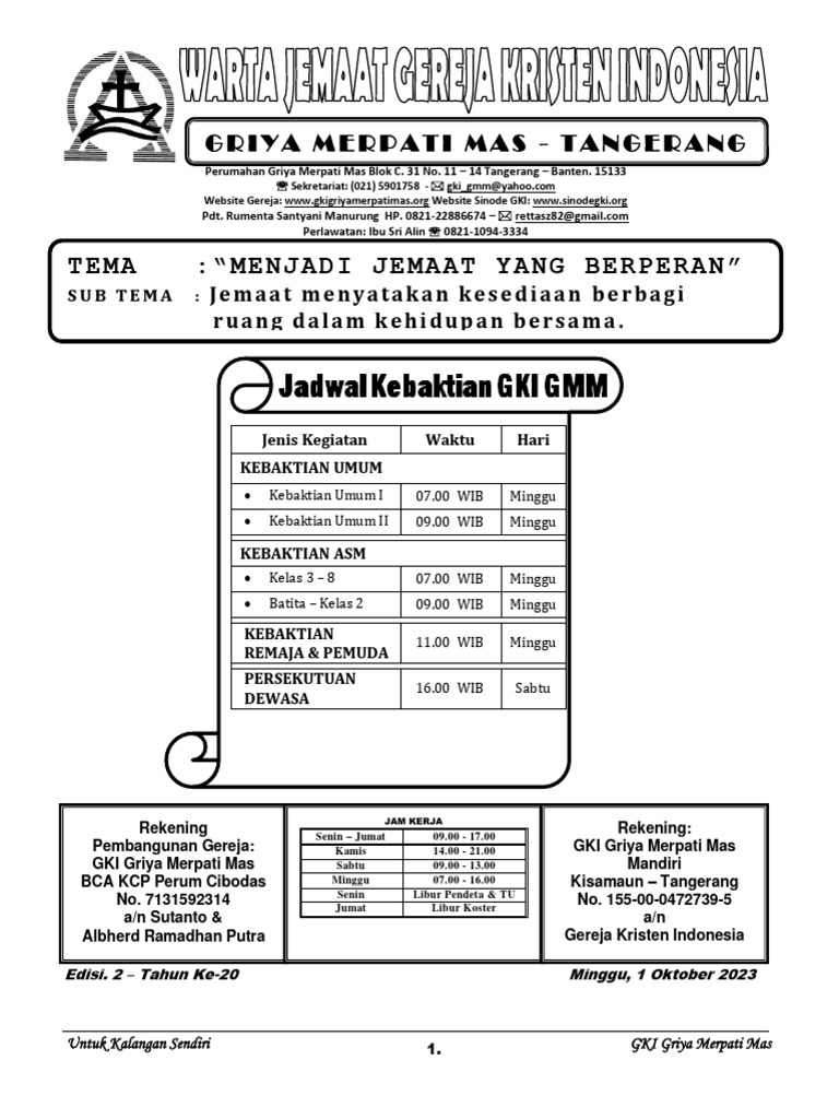 Warta Jemaat Gki GMM Edisi 2 1-10-2023 | PDF