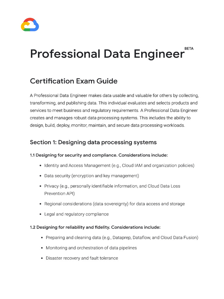Professional Data Engineer Beta Exam Guide | PDF