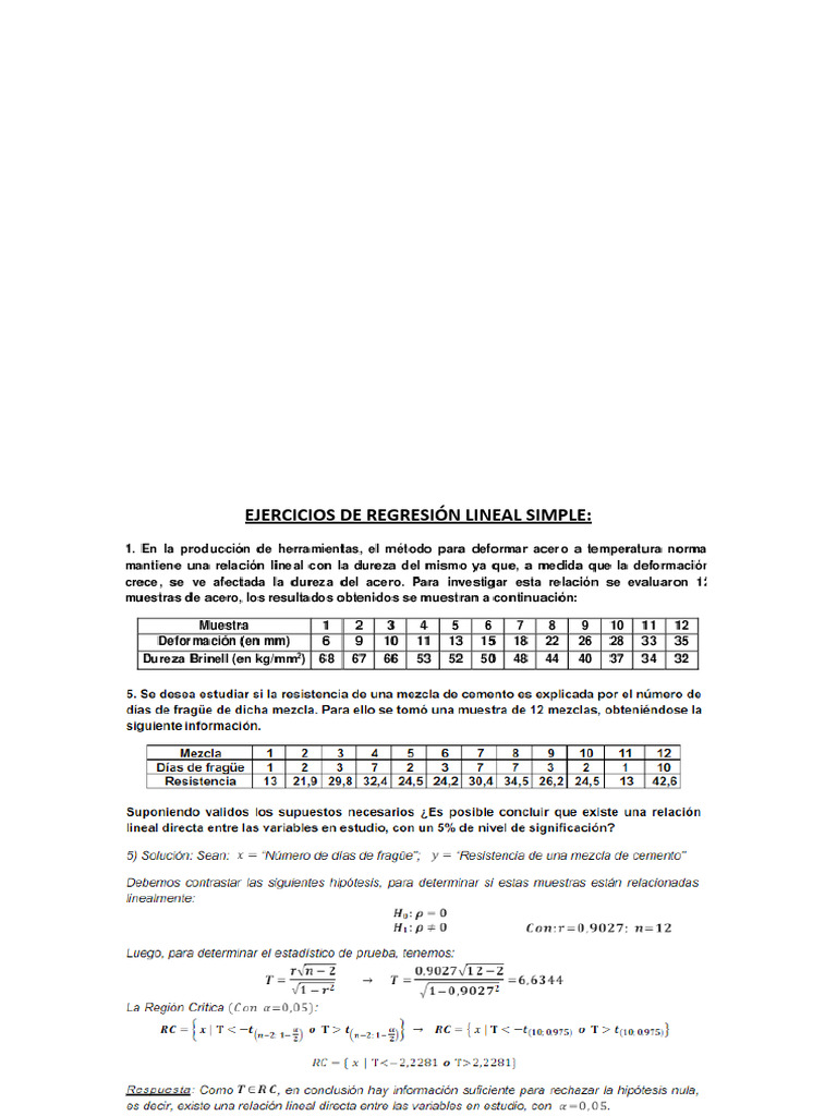 Ejercicios de Regresión Lineal Simple - g2 | PDF