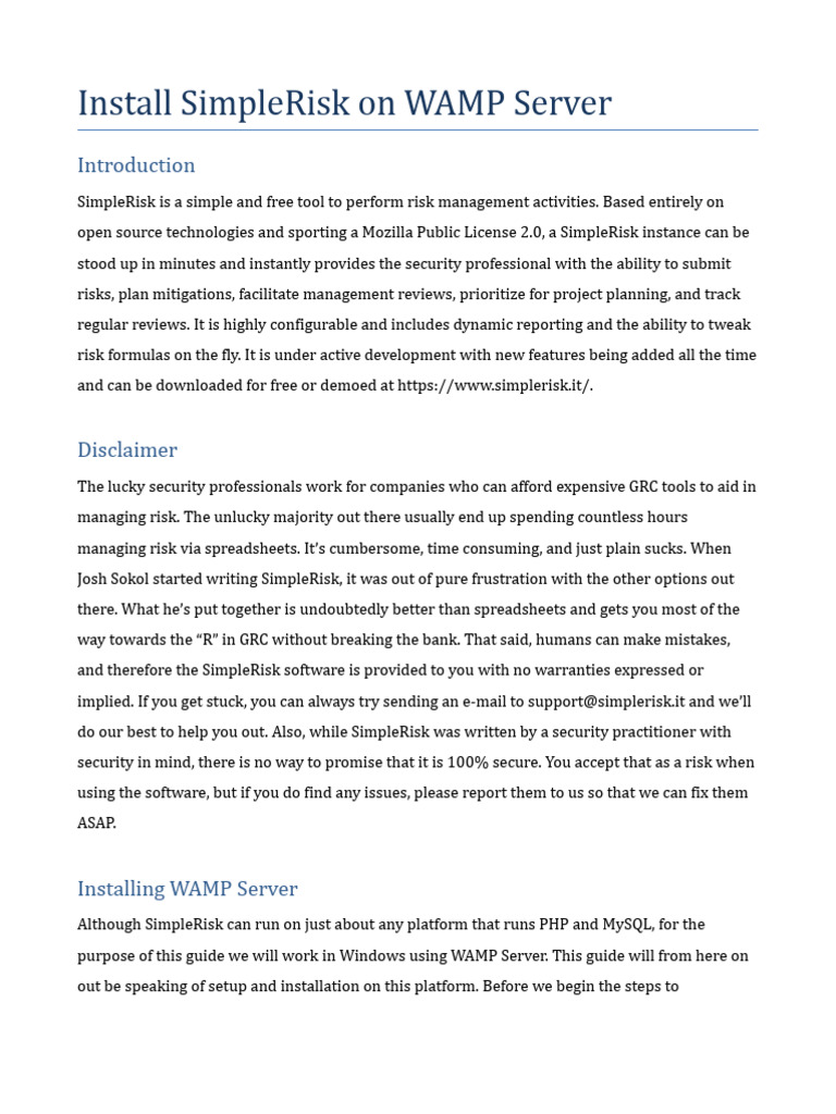 Installing SimpleRisk on WAMP Server | PDF | Installation (Computer Programs) | World Wide Web