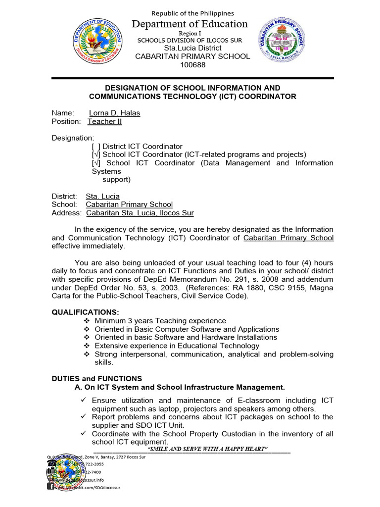designation-ICT-Coordinator-2020 | PDF | Information And Communications Technology | Computing