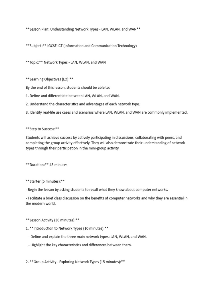 Lesson Plan 8.8 | PDF | Computer Network | Educational Technology