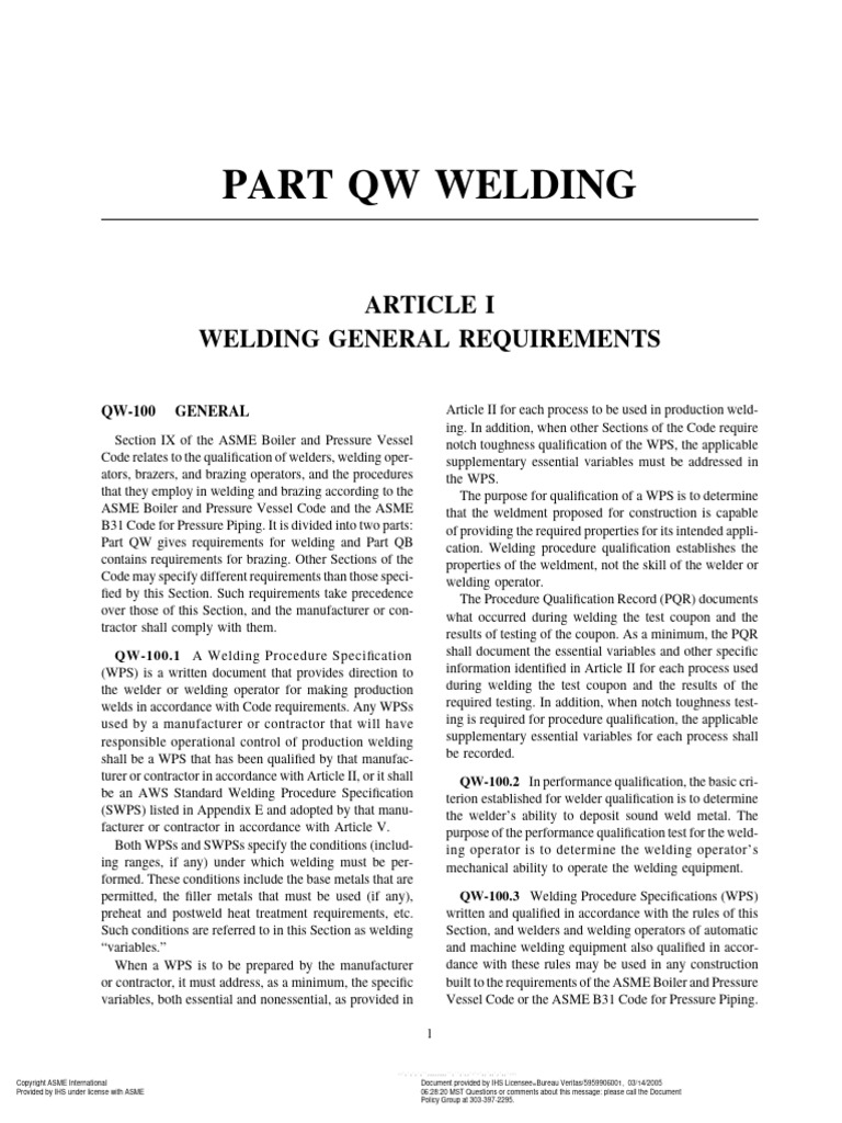 ASME IX-Article I | PDF