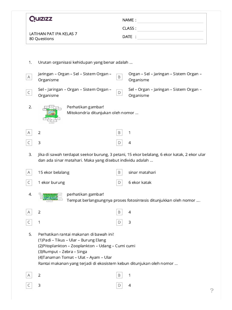 Latihan Pat Ipa Kelas 7 | PDF | Sains & Matematika