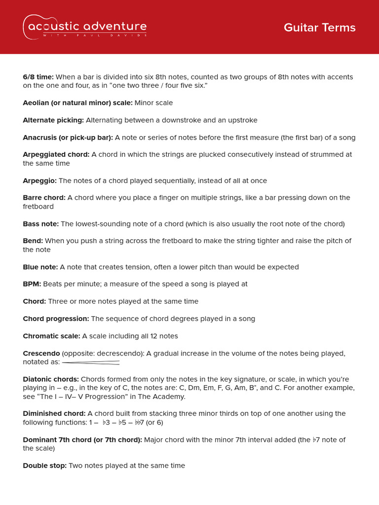 Acoustic - Adventure Guitar Terms | PDF