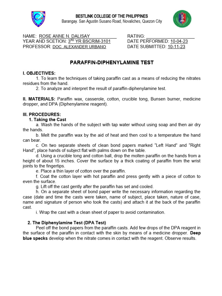 Paraffin Test Activity | PDF | Gunpowder | Materials